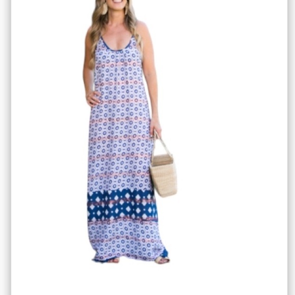 Oliphant | Dresses | Oliphant Batik Floral Print Cotton Maxi Dress Blue ...